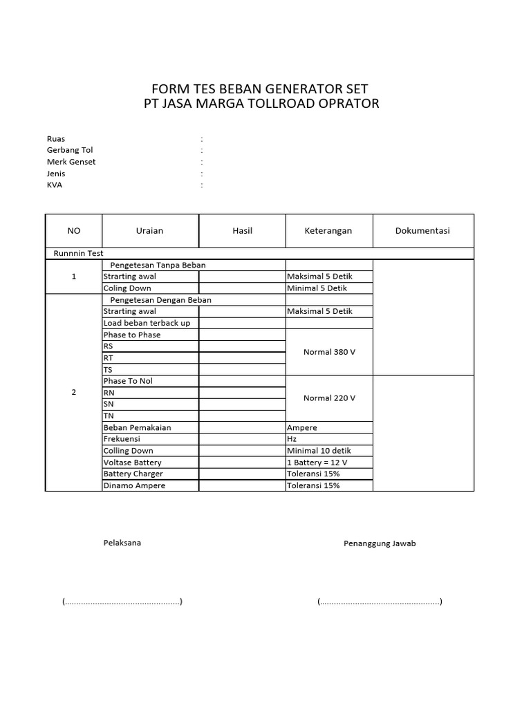 Form Uji Beban Genset | PDF