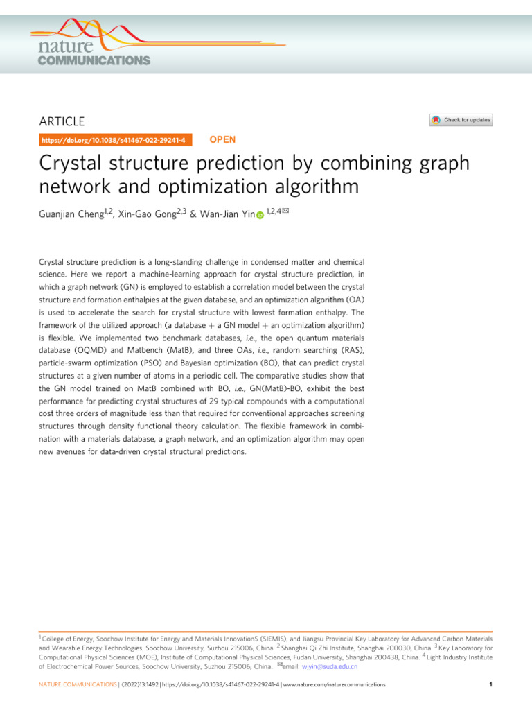 Crystal Structure Prediction by Combining Graph Network and Optimization Algorithm | PDF ...