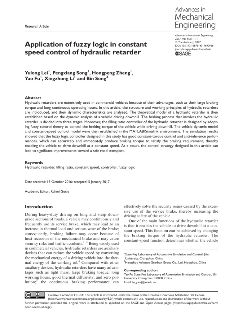 Application of Fuzzy Logic in Constant Speed Contr | PDF | Brake | Mechanical Engineering