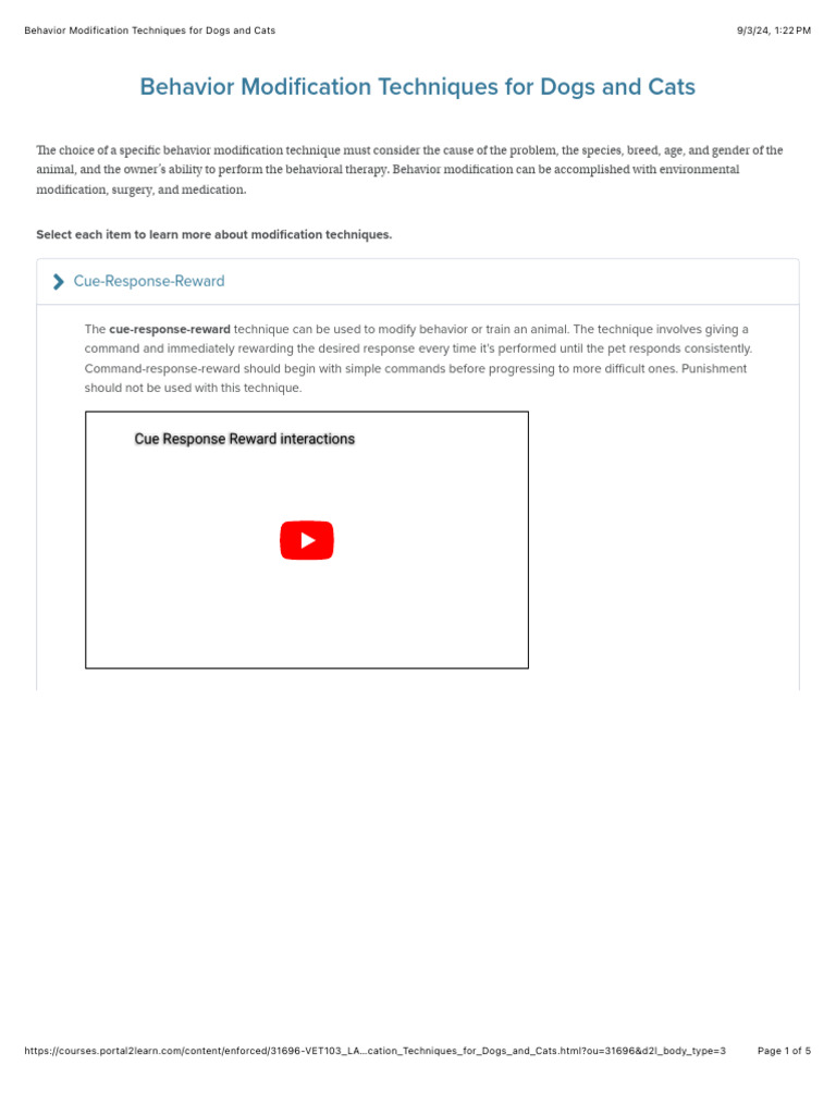 Behavior Modification Techniques For Dogs and Cats | PDF ...