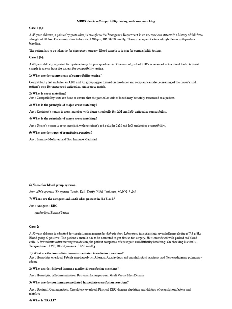 MBBS Compatibility Testing & Cross Matching | PDF | Vertebrates | Blood