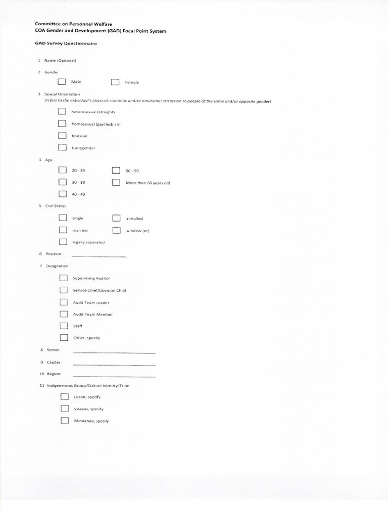 GAD Survey Questionnaire | PDF