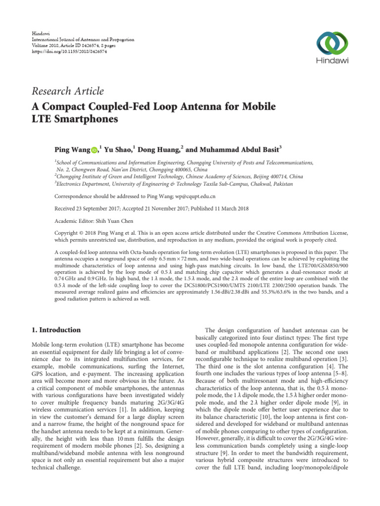 A Compact Coupled-Fed Loop Antenna For Mobile LTE Smartphones | PDF ...