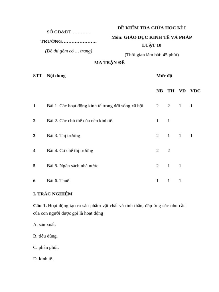 De Thi GK 1 HDTNHN 10 CD de 1 | PDF