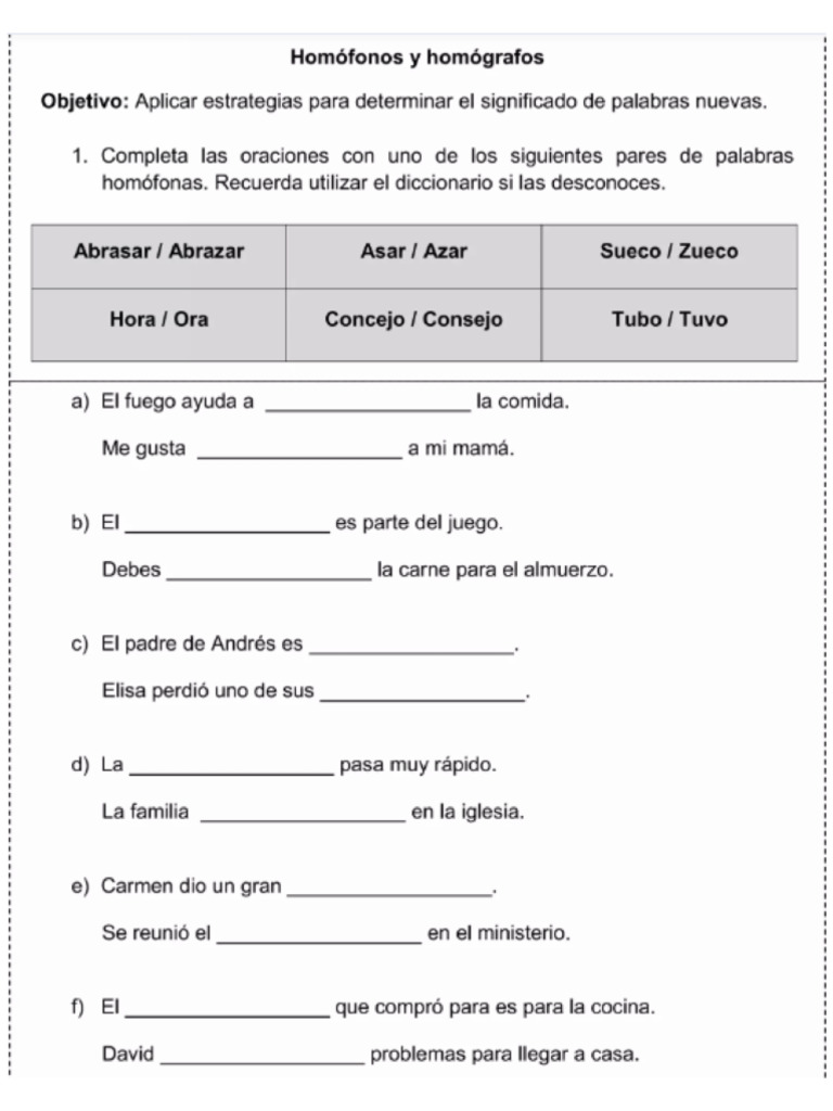 Guia "Homofonos y Homografos" 4º | PDF