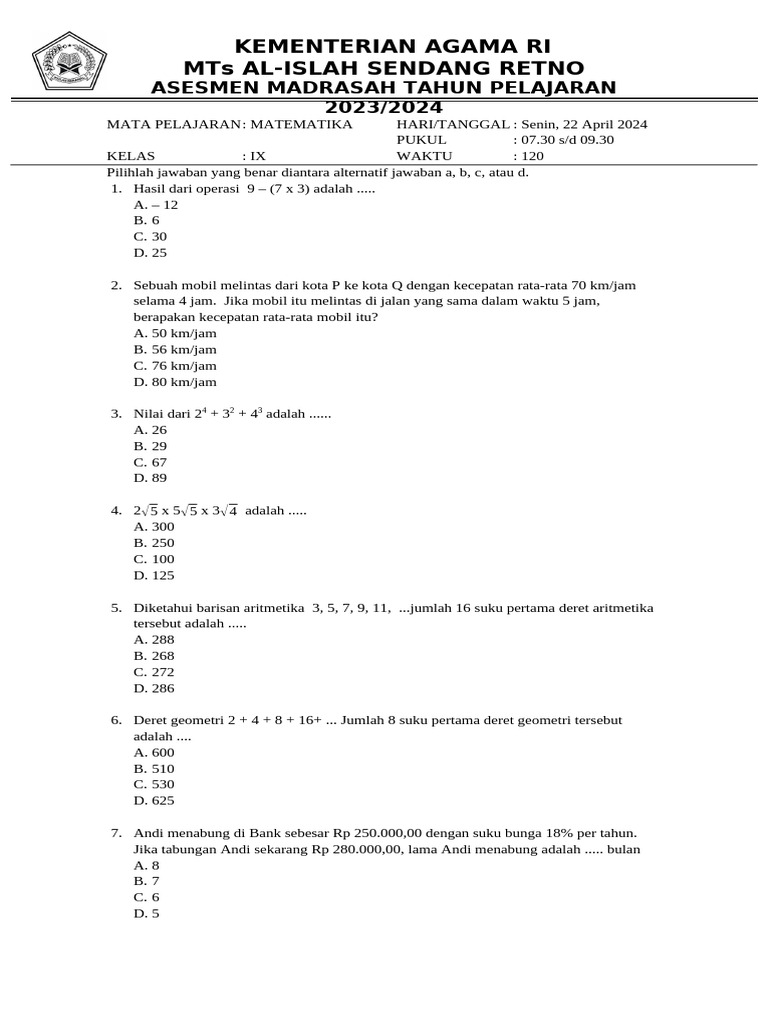 Soal Am MTK - 2024 | PDF