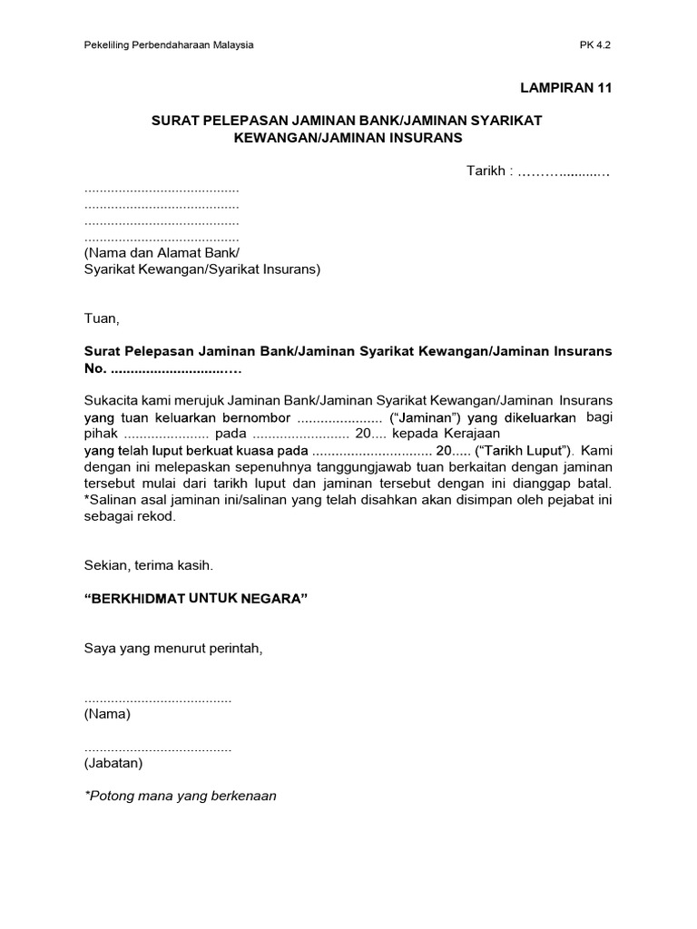 Borang Pelepasan Jaminan Bank | PDF