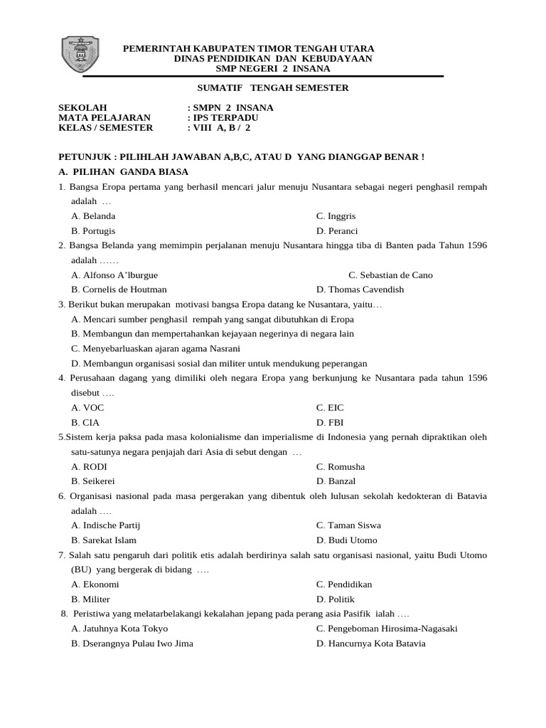 Soal Sumatif Tengah SMTR Genap Kls 8 | PDF