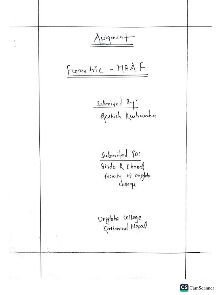 Econometric Assignment Aashish Kush | PDF