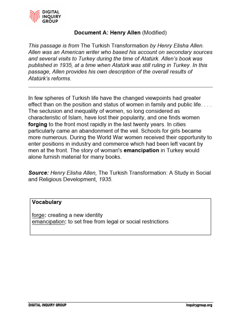 Ataturk and Womens Rights in Turkey Student Materials | PDF | Mustafa Kemal Atatürk | Women's Rights