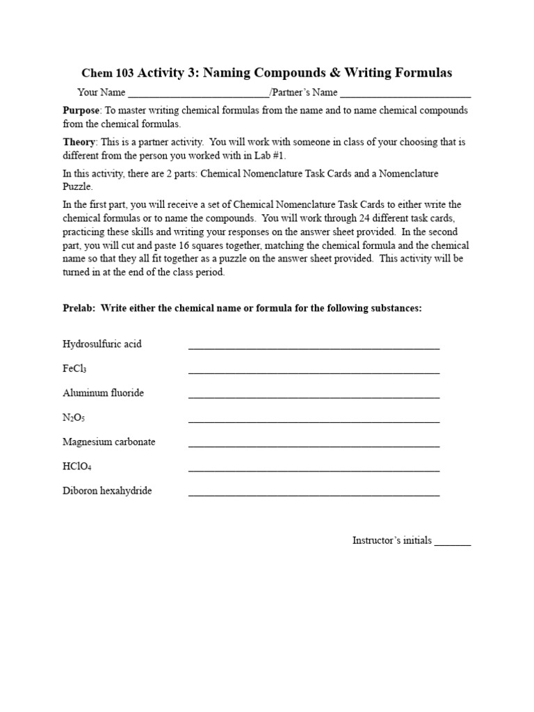 Activity 3 - Naming Compounds & Writing Formulas | PDF
