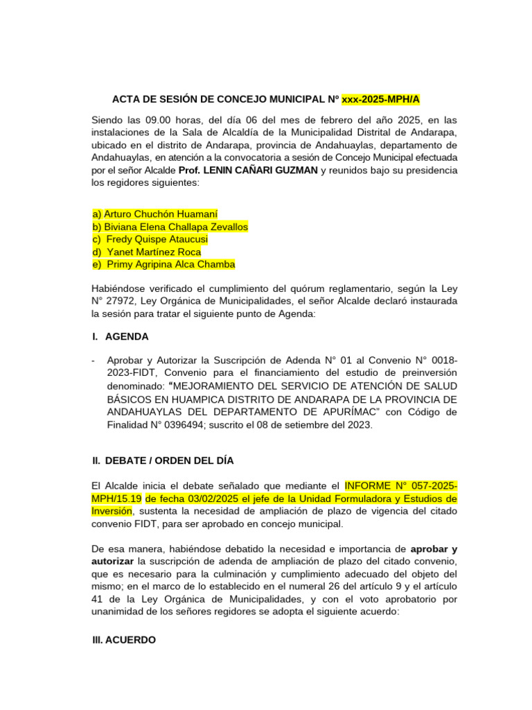 Modelo - Acta - ADENDA FIDT (2) (1) Ok | PDF | Gobierno