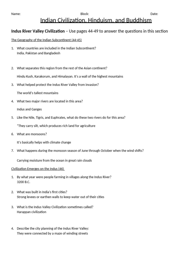 Indian Civilization Guided Reading | PDF | Indus River | Karma