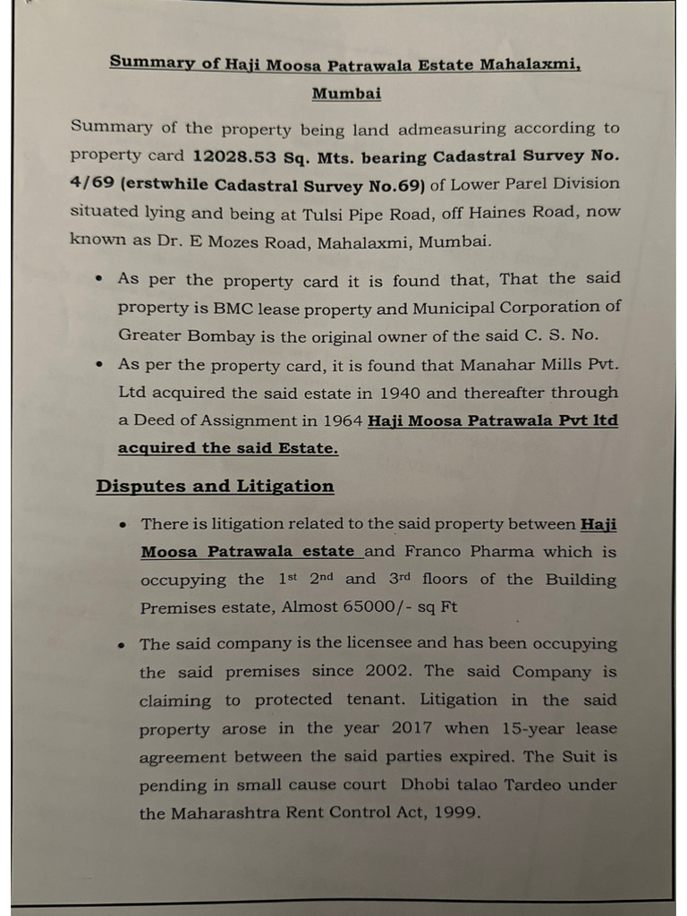 Summary of Patrawala Estate | PDF