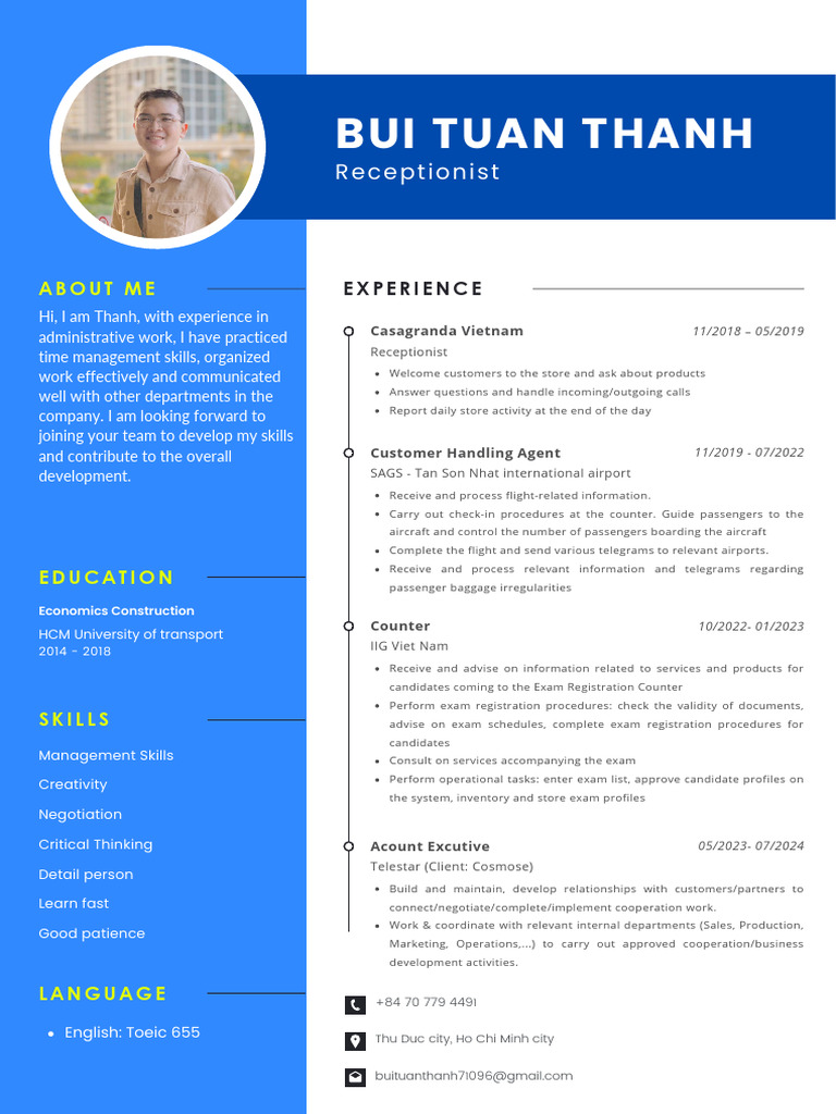Bui Tuan Thanh CV - Receptionist | PDF