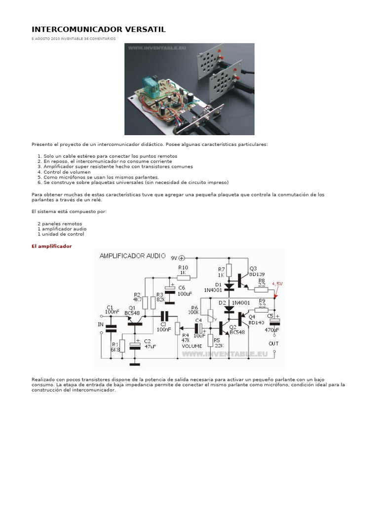 Intercomunicador Didáctico DIY Eficiente | PDF | Amplificador ...
