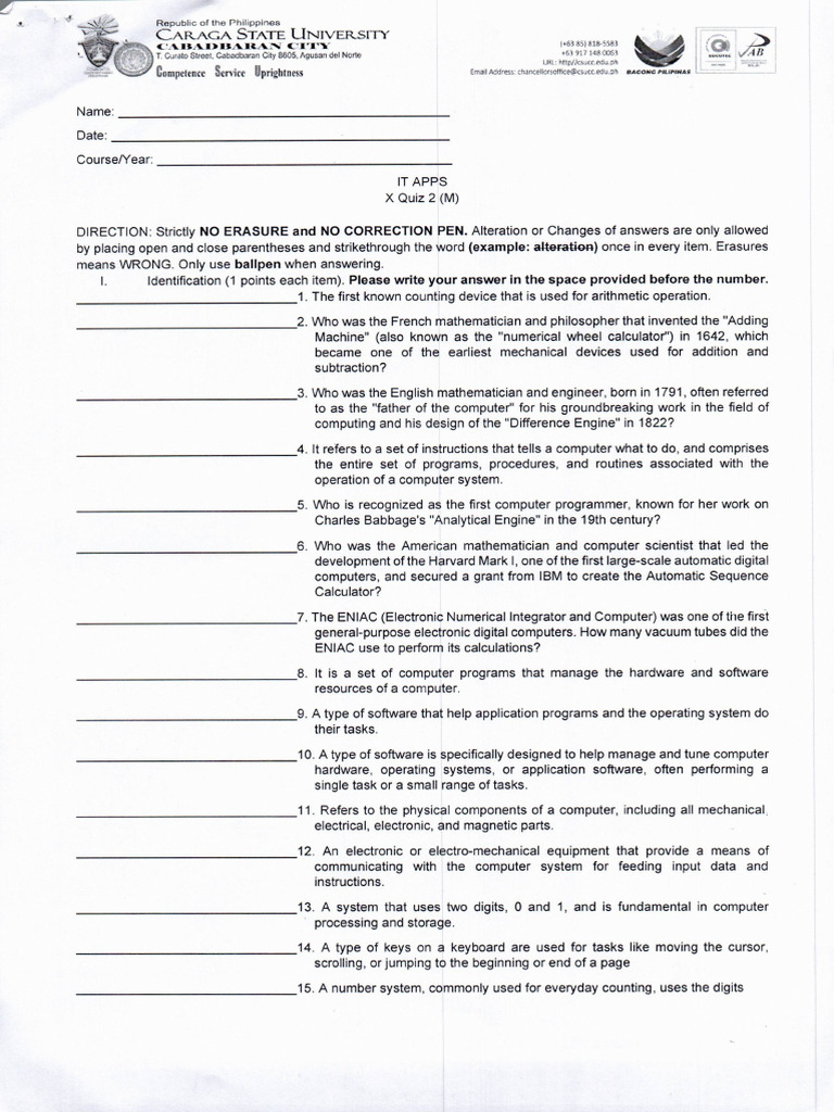 IT APSS QUIZ 2 Answer Key | PDF