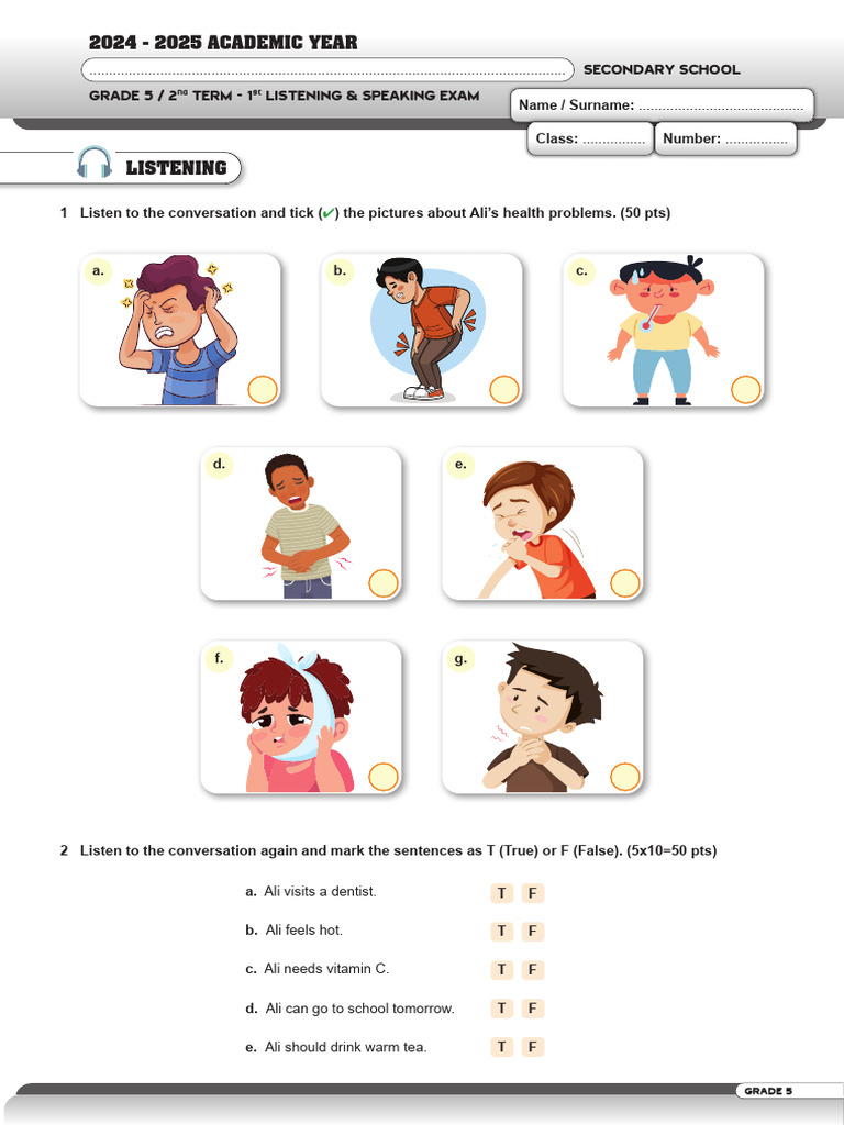 Grade 5 Listening & Speaking Exam | PDF