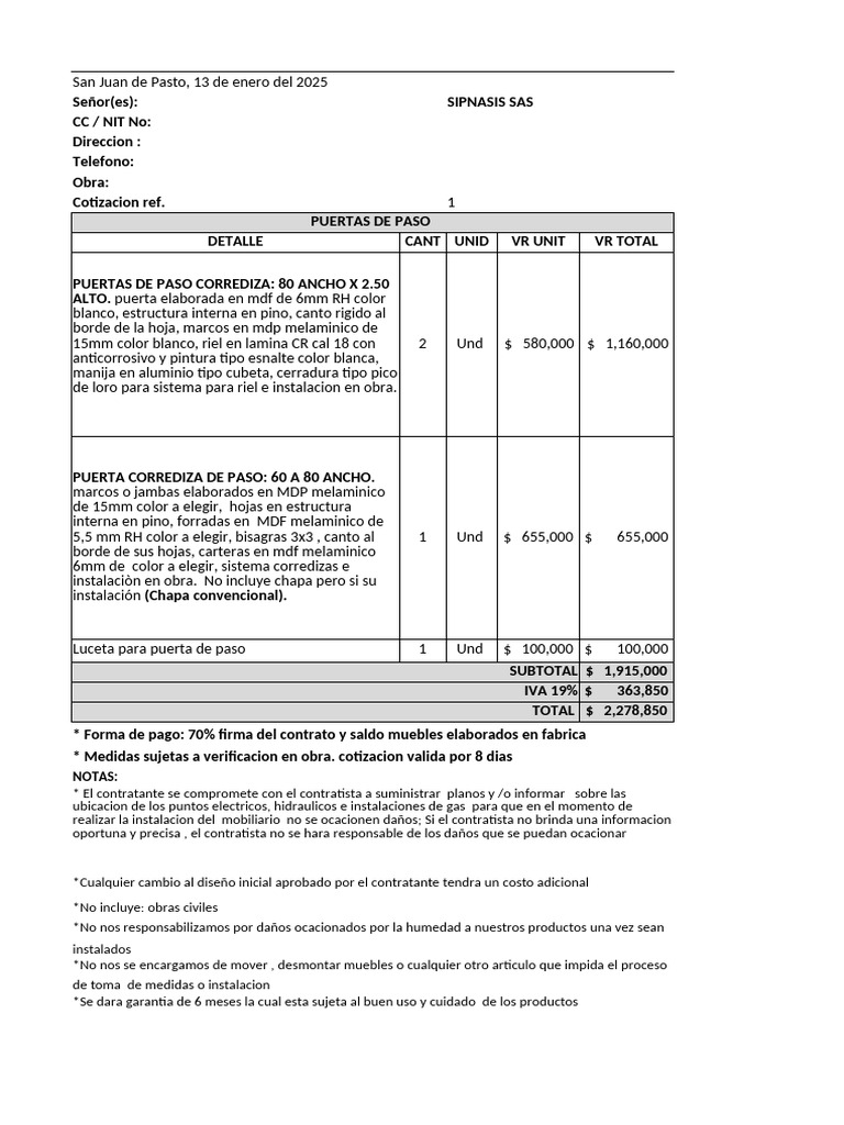 Cotizacion N 001 | PDF