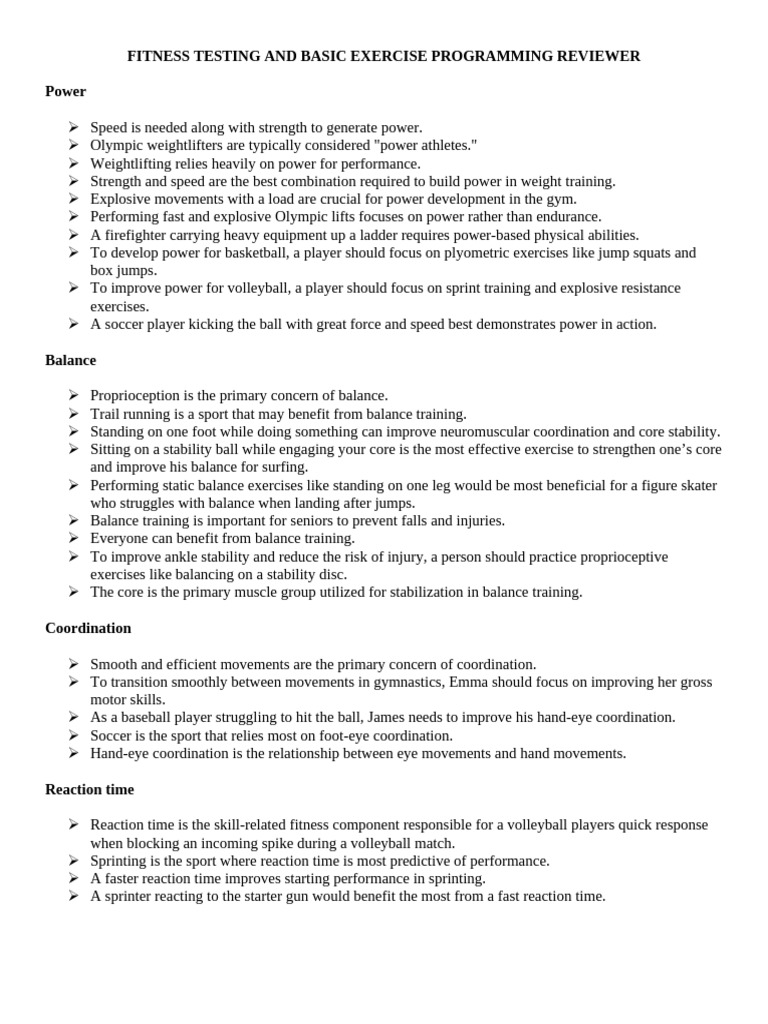 FITNESS-TESTING-AND-BASIC-EXERCISE-PROGRAMMING-REVIEWER | PDF | Balance ...