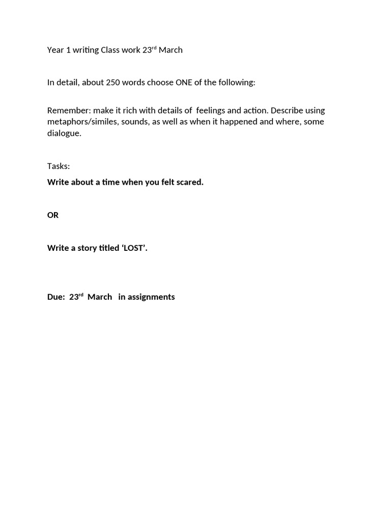 Year 1 Writing Class Work 23rd March | PDF