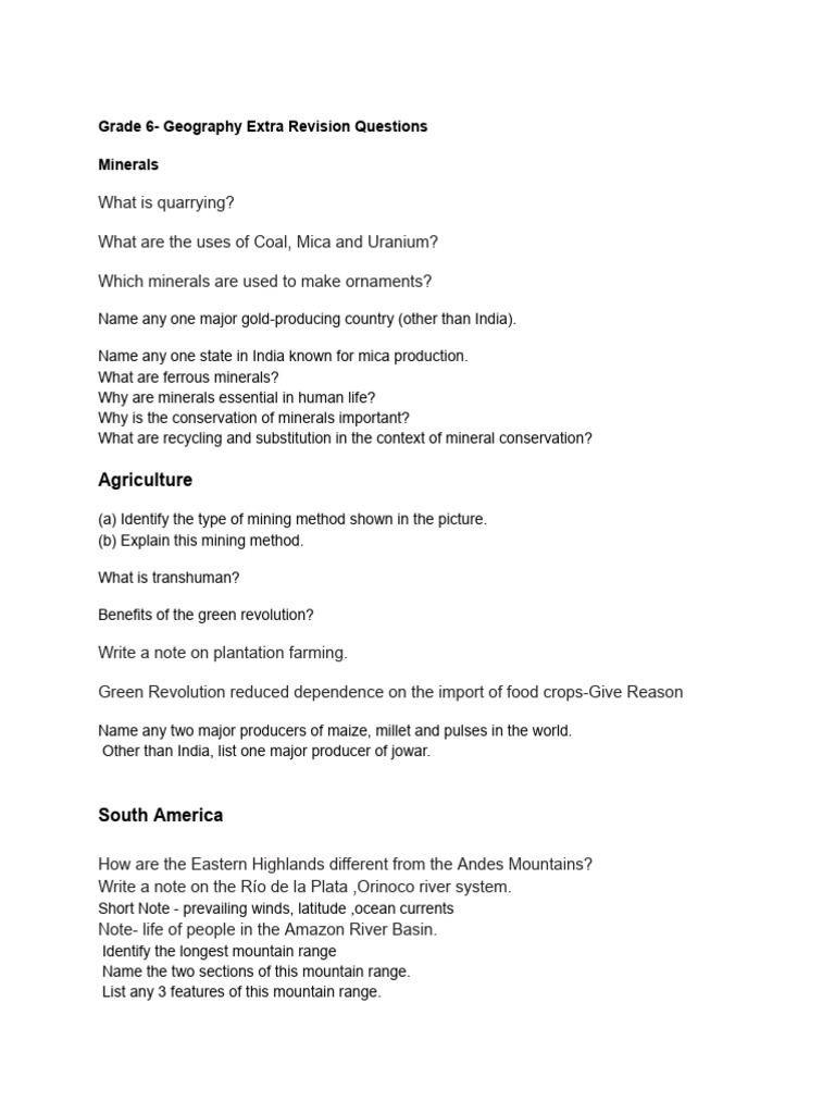 Geo 6th Extra Revision Question .Docx | PDF