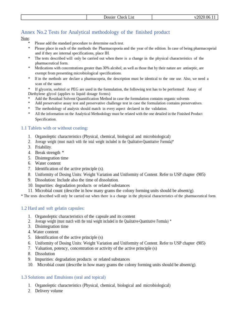 2_Check_List_Dossier_Annex_02_Tests for Analytical methodology of the ...