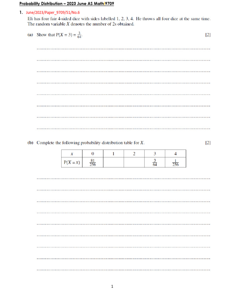Probability Distribution 9709 | PDF