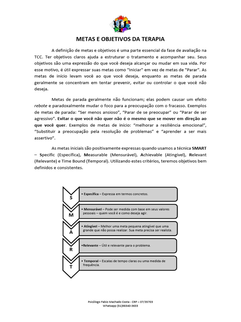 2 - Metas e Objetivos Da Terapia | PDF | Aprendizado | Psicoterapia