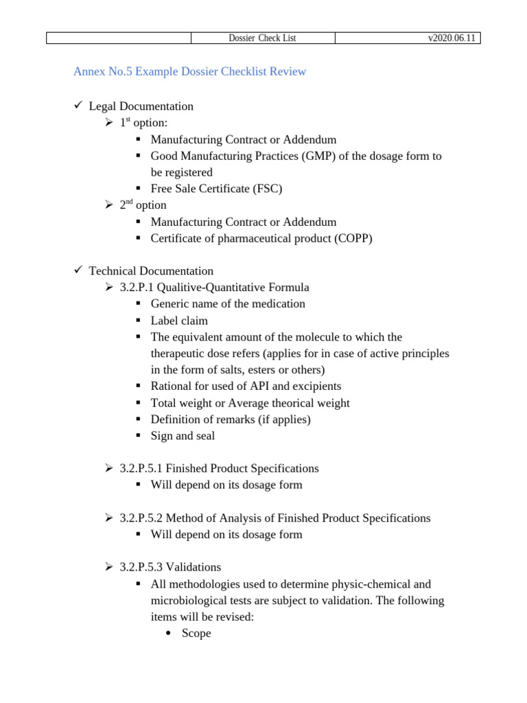 5 - Check - List - Dossier - Annex - 05 - Review | PDF | Dose ...