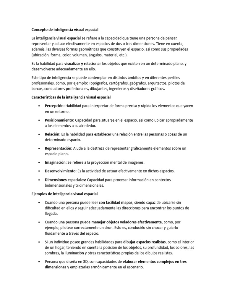 Inteligencia Visual Espacial: Conceptos y Ejemplos | PDF | Espacio ...