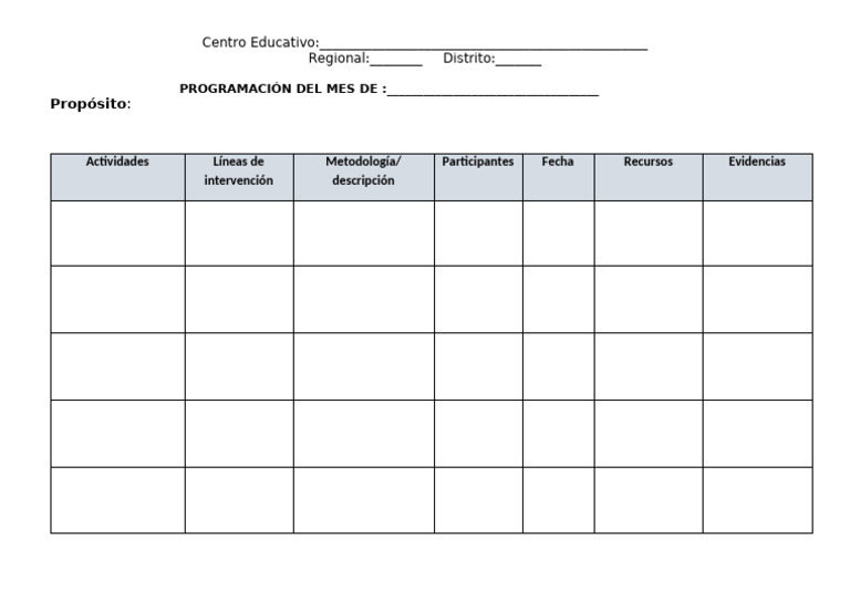 Esquema de Plan Mensual | PDF