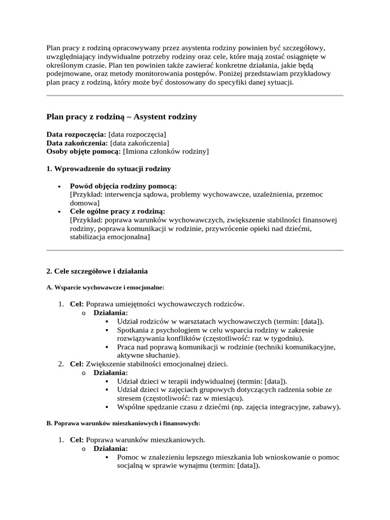 Plan Pracy Z Rodziną | PDF