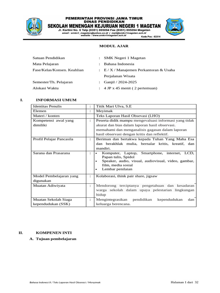 Modul Ajar - Bab 1 - LHO | PDF