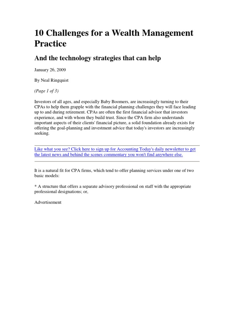 10 Challenges For A Wealth Management Practice | PDF | Certified Public ...
