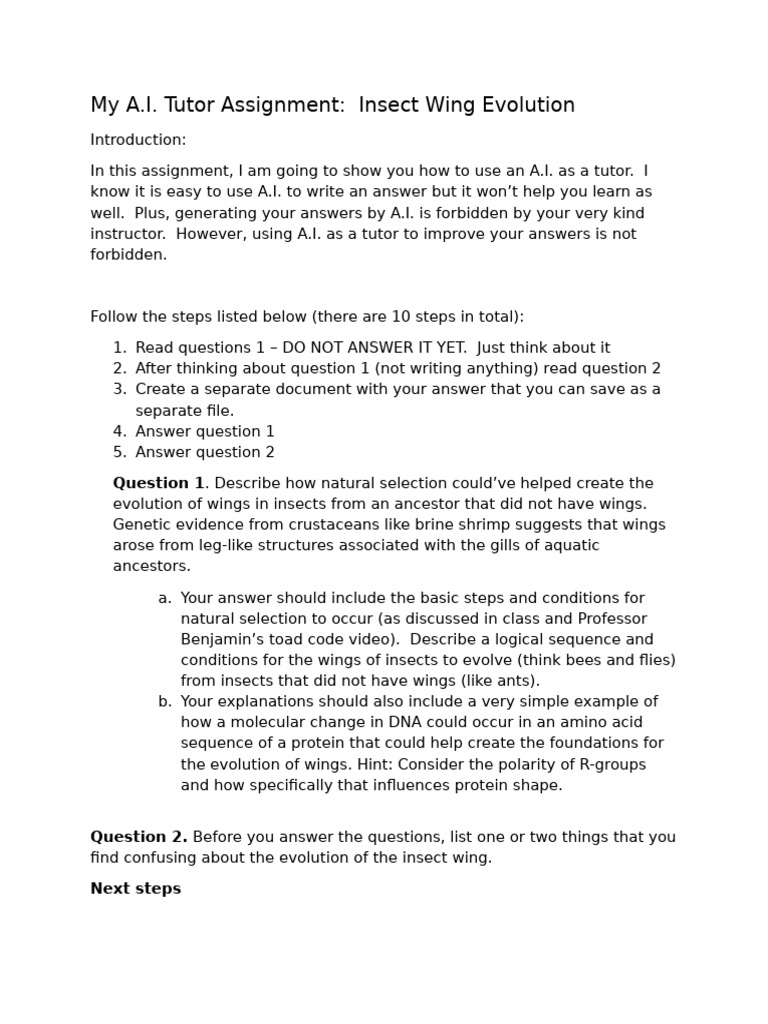 My AI Tutor - Insect Wing Evolution | PDF | Evolution | Intelligence (AI) & Semantics