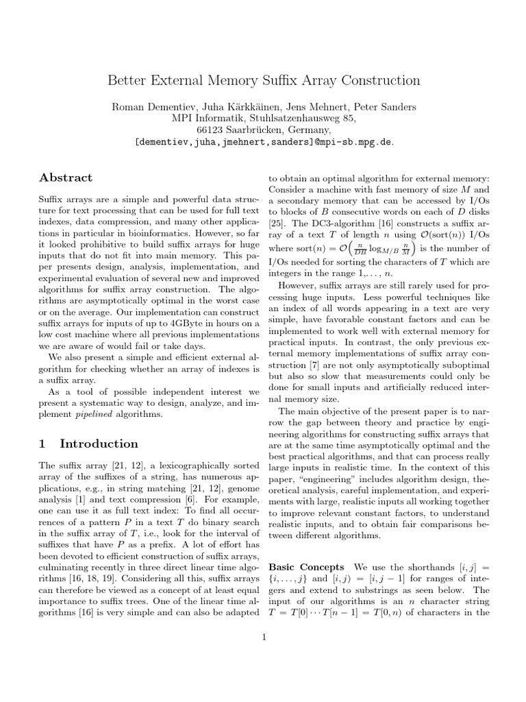 Better External Memory Suffix Array Construction-05 | PDF | String (Computer Science) | Computer ...