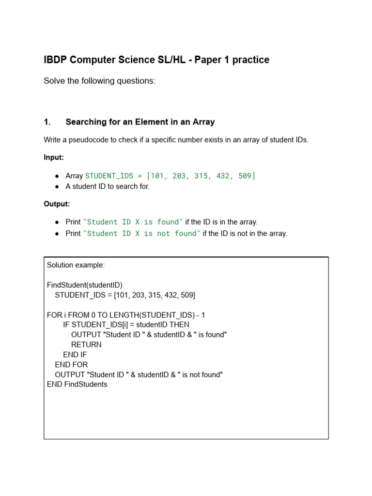 Pseudocode Practice for IBDP CS | PDF | Algorithms And Data Structures ...
