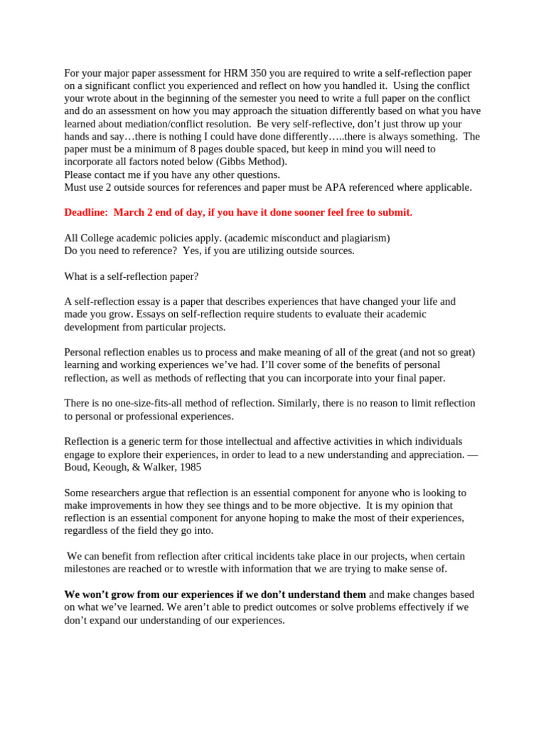 Self-Reflection on Conflict Resolution | PDF | Reflective Practice ...