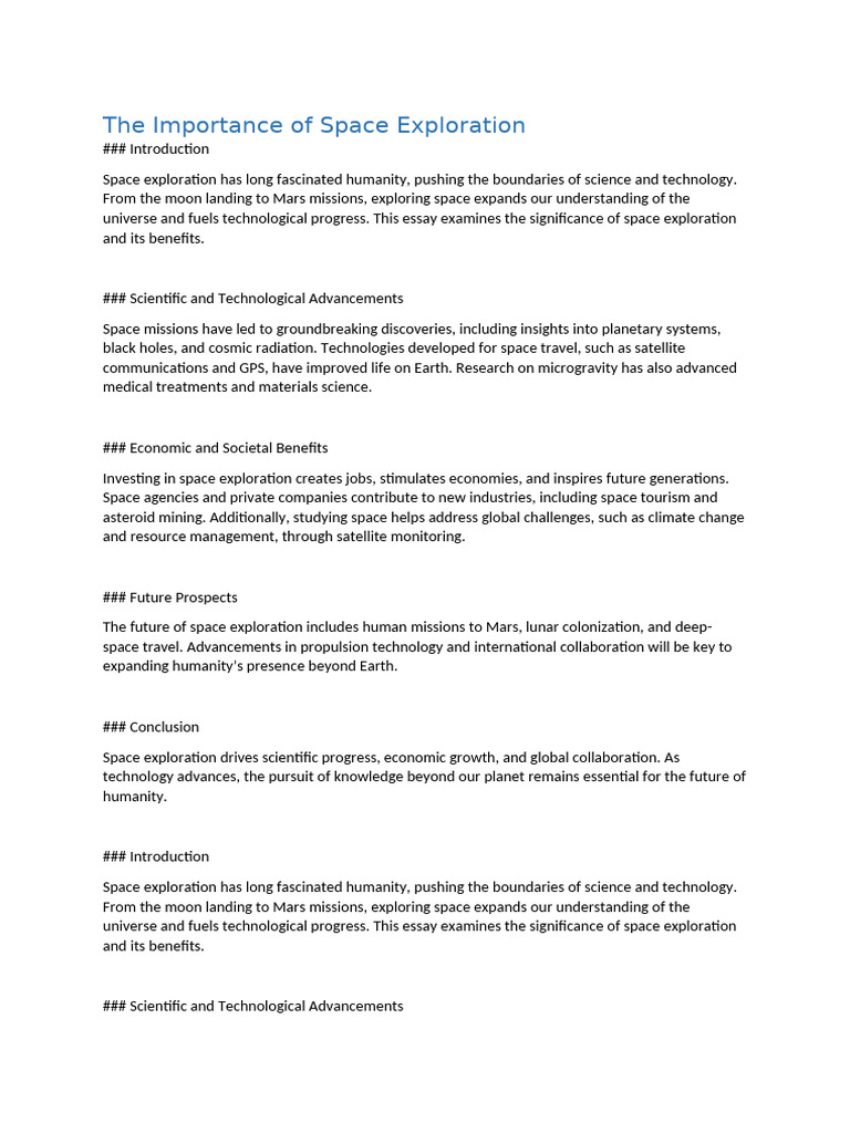 The Importance of Space Exploration | PDF | Space Exploration | Outer Space