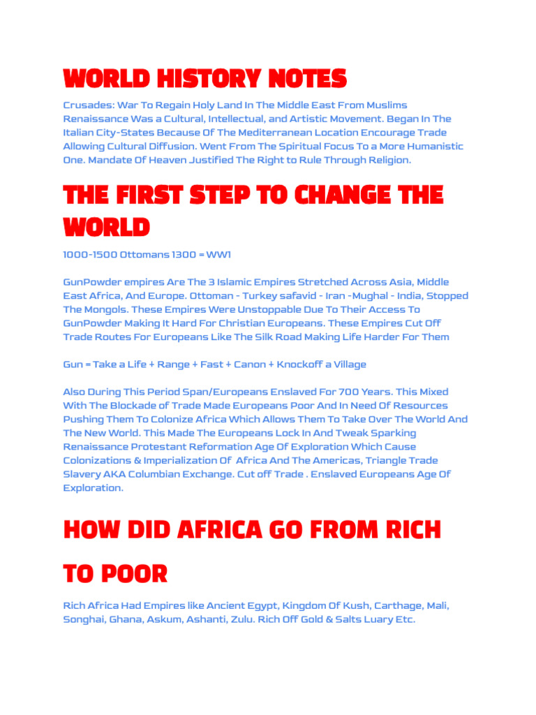 World History Notes | PDF | Africa | Europe