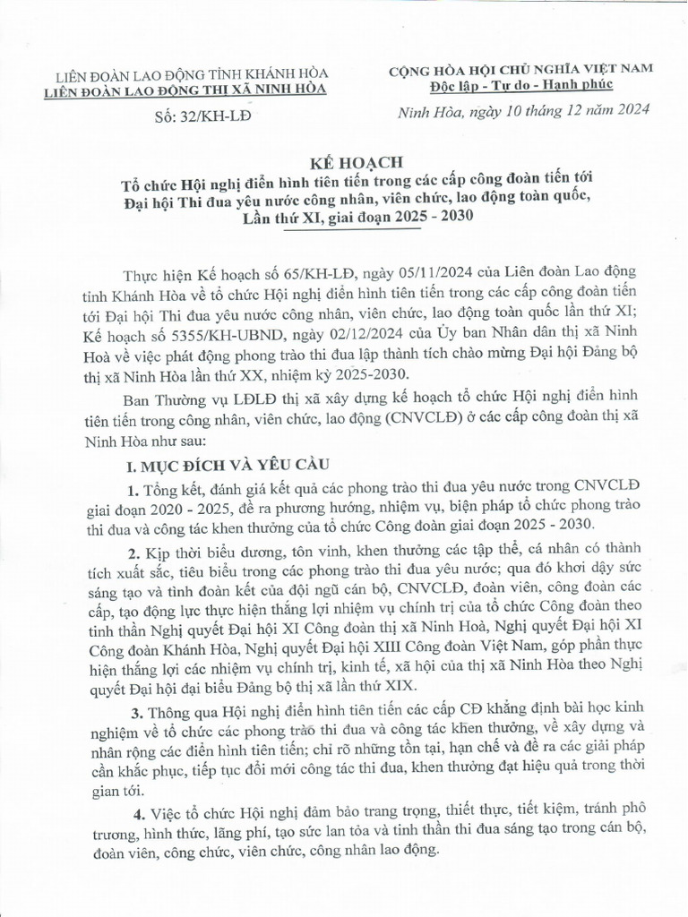 KH32-Tổ Chức Hội Nghị Điển Hình Tiên Tiến GĐ 2025-2030 | PDF