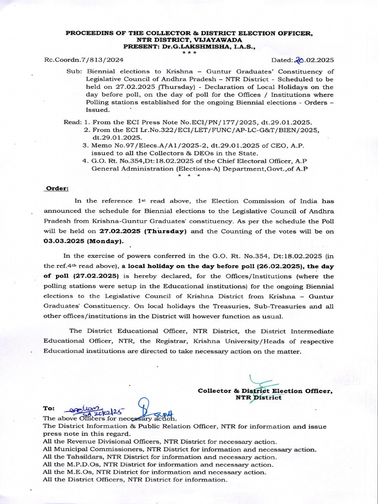 Declaration of Local Holidays On 26.02.2025 and 27.02.2025 For The ...