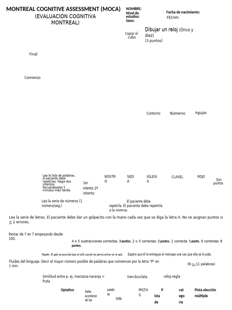 MoCA Test Spanish | PDF | Cognición | Ciencia cognitiva