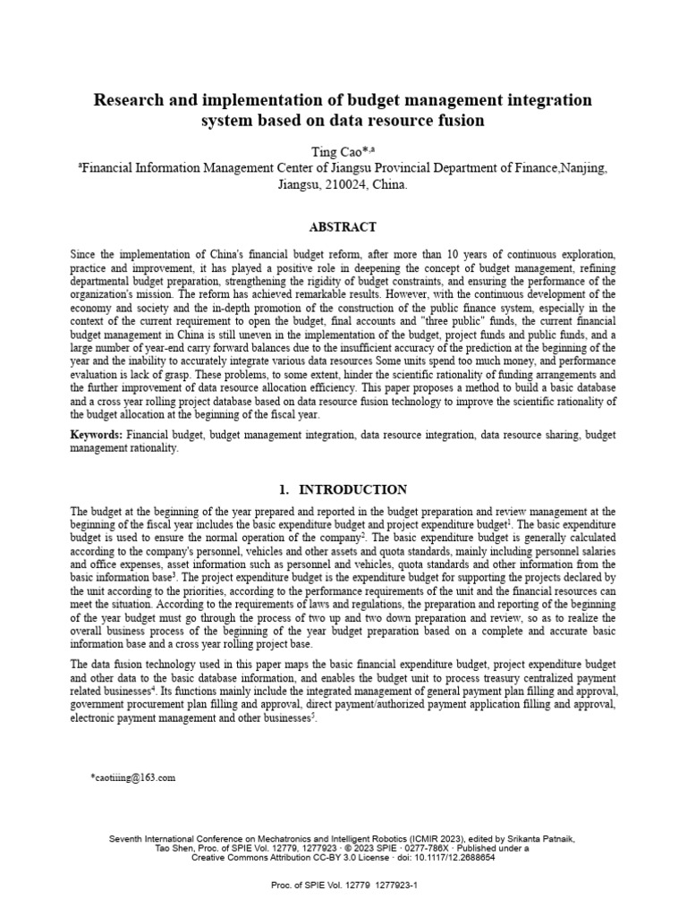Research and Implementation of Budget Management Integration System Based On Data Resource ...