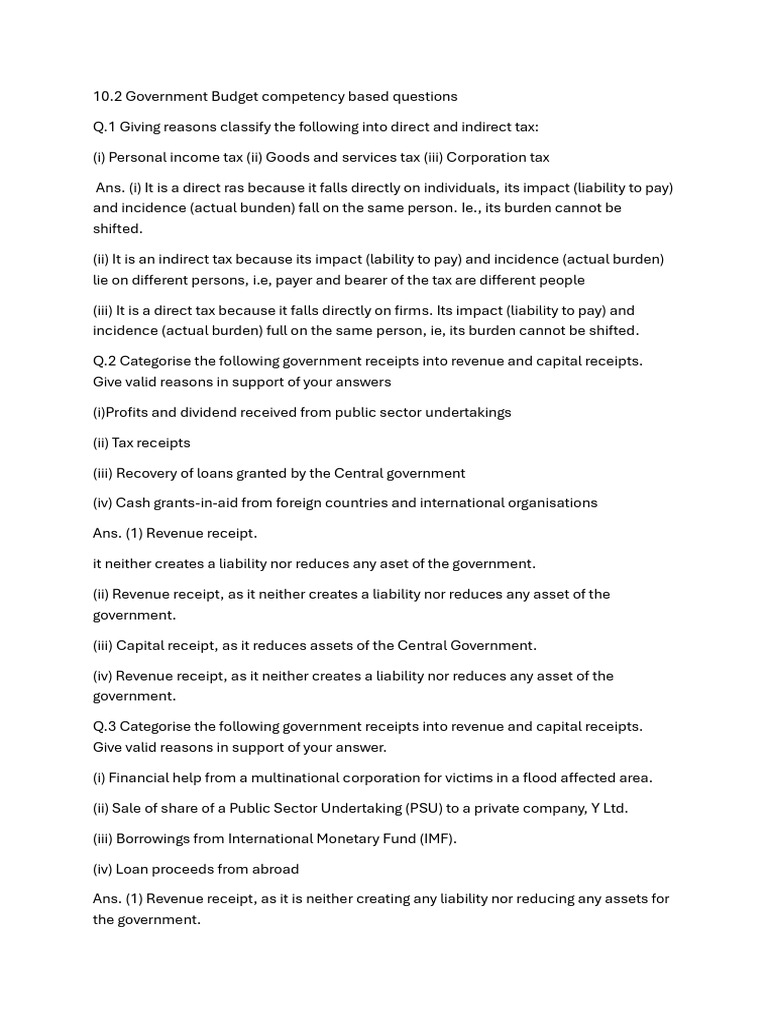 Govt - Budgrt-2 Competency Based Questions | PDF | Taxes | Expense