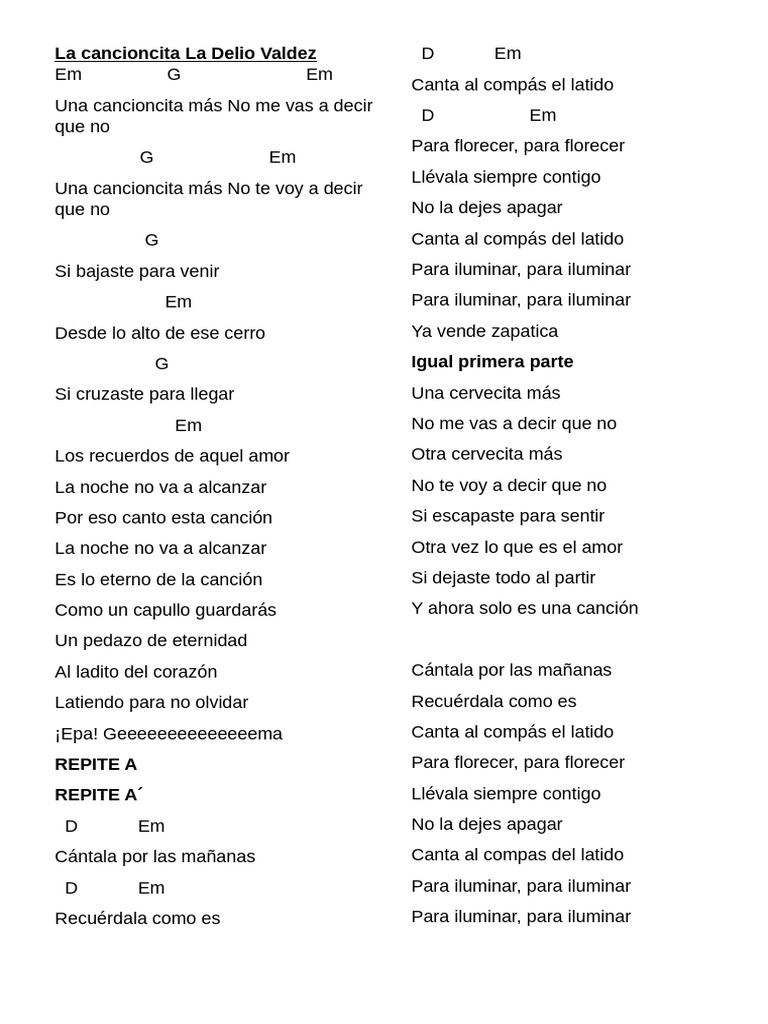 La Cancioncita La Delio Valdez | PDF