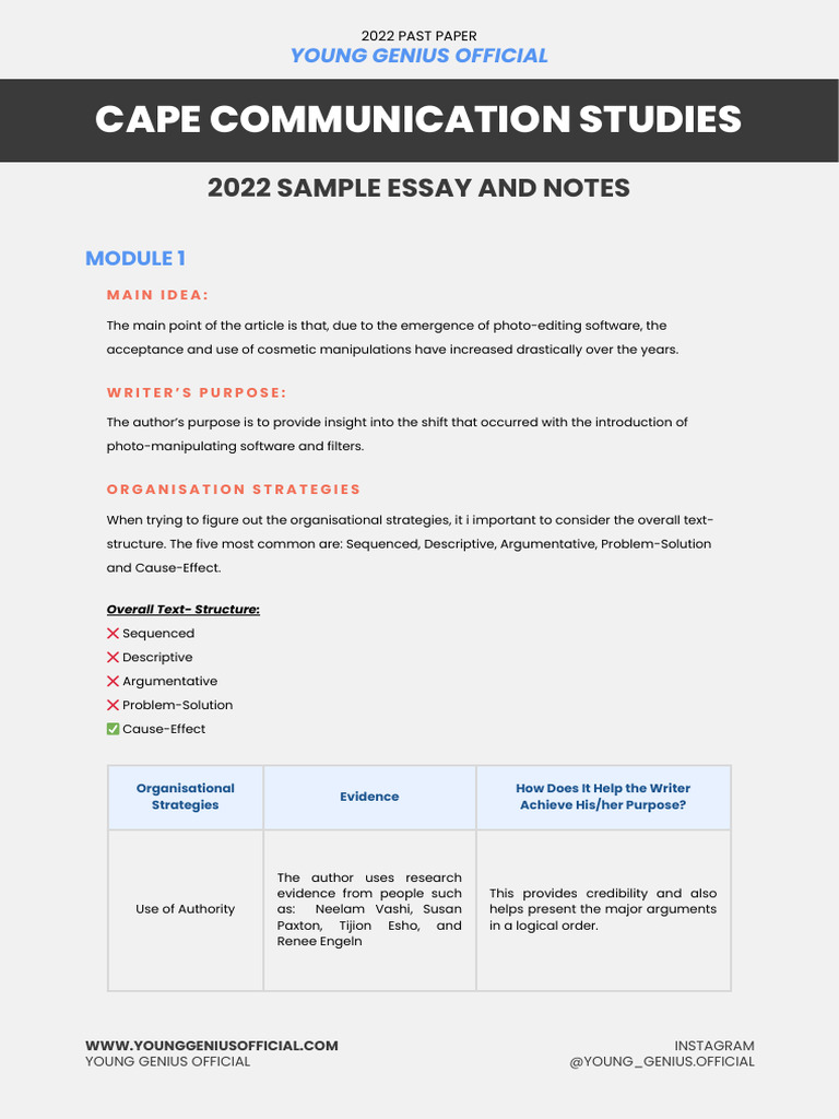 CAPE Communication Studies Paper 02 2022 Sample Essays and Notes | PDF ...