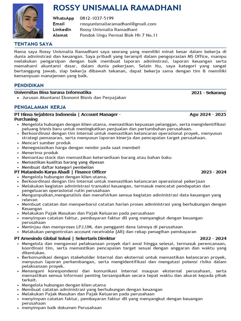CV Rossy Unismalia Ramadhani Update 1 | PDF