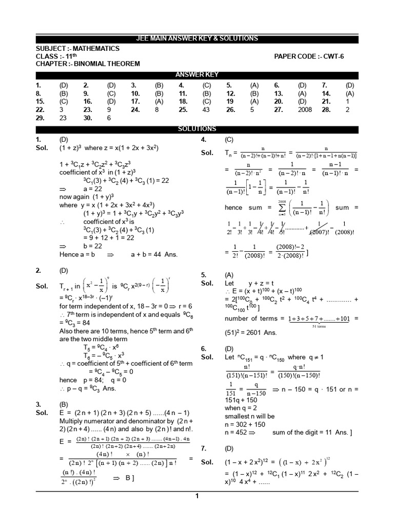 6-Binomial Theorem Solution | PDF | Arithmetic | Elementary Mathematics